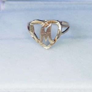 Jewelry | 1k Gold Heart Initial Ring Letter M | Poshmark
